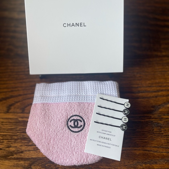 CHANEL | Accessories | Chanel Pink Towel And Black Hair Pins Set | Poshmark